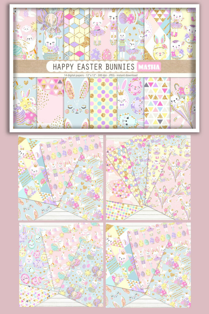 Happy Easter Bunnies Digital Papers – MasterBundles