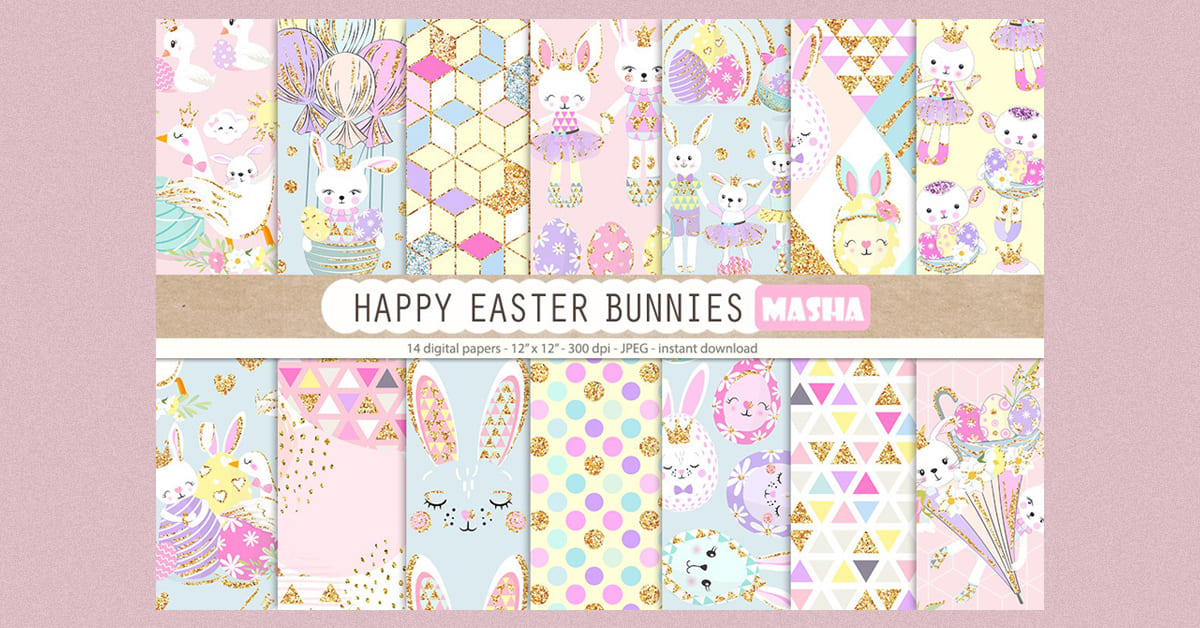 Happy Easter Bunnies Digital Papers – MasterBundles