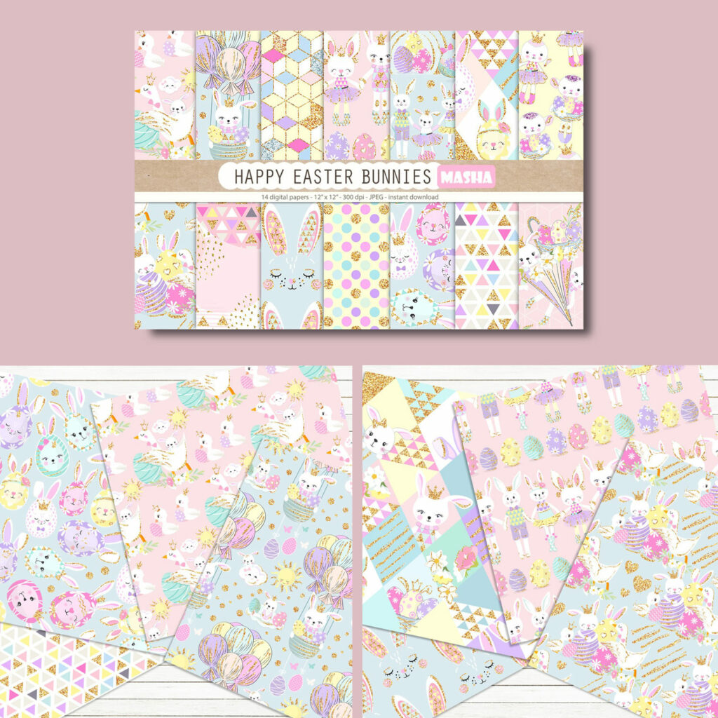 Happy Easter Bunnies Digital Papers – MasterBundles
