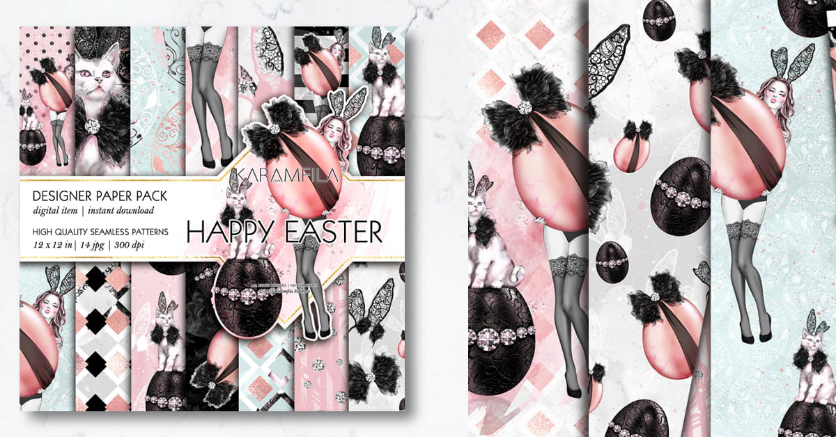 Happy Easter Seamless Patterns – MasterBundles