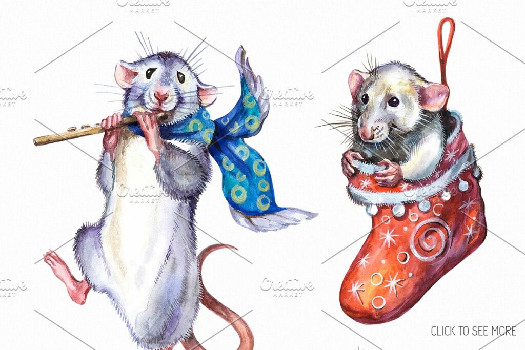 Christmas Rats Watercolor Set – MasterBundles