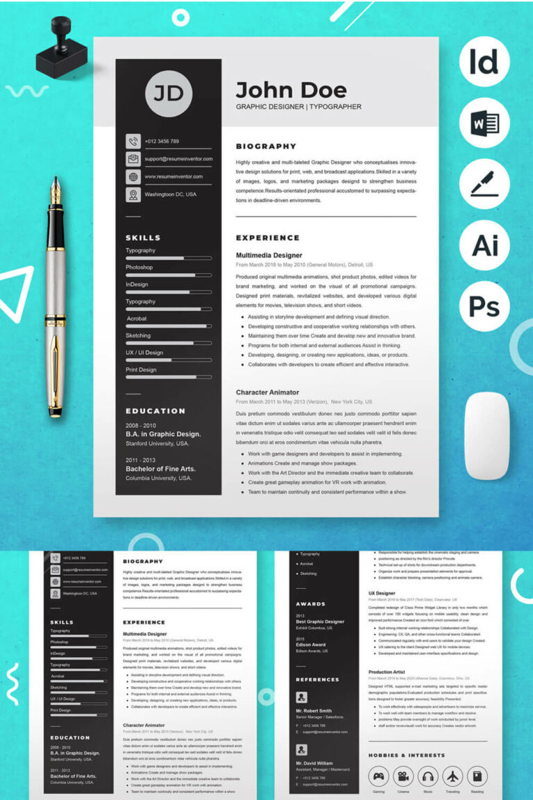 Graphic Designer Resume Template | Typographer CV Template Design ...