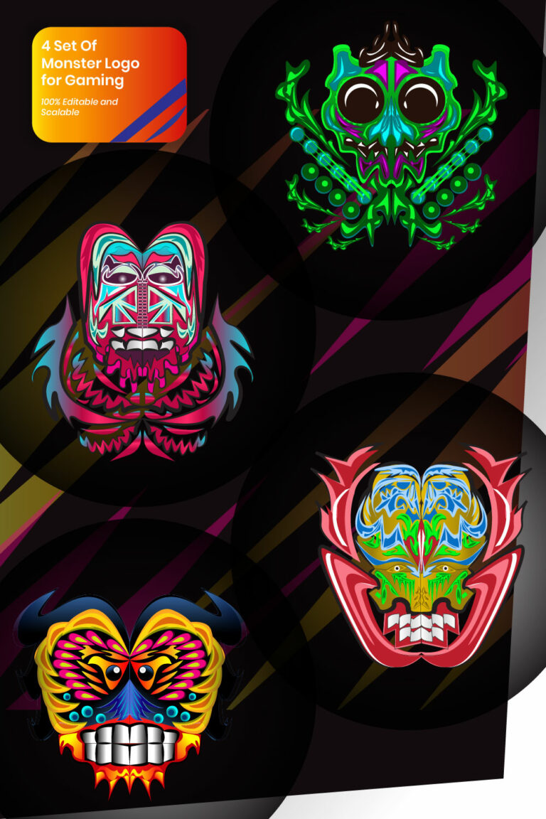 4 Awesome gaming logo monster theme - only $ 10 - MasterBundles