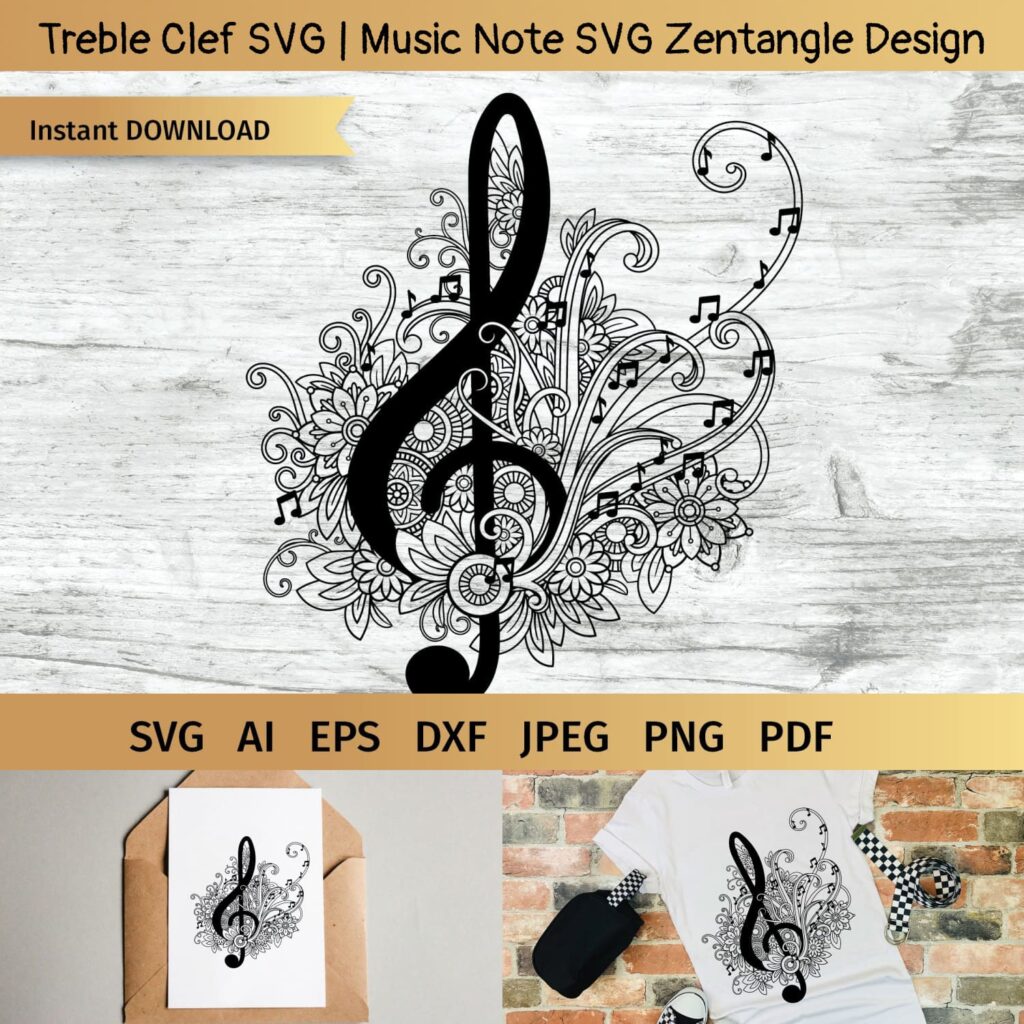 Treble Clef SVG | Music Note SVG Zentangle Design – MasterBundles