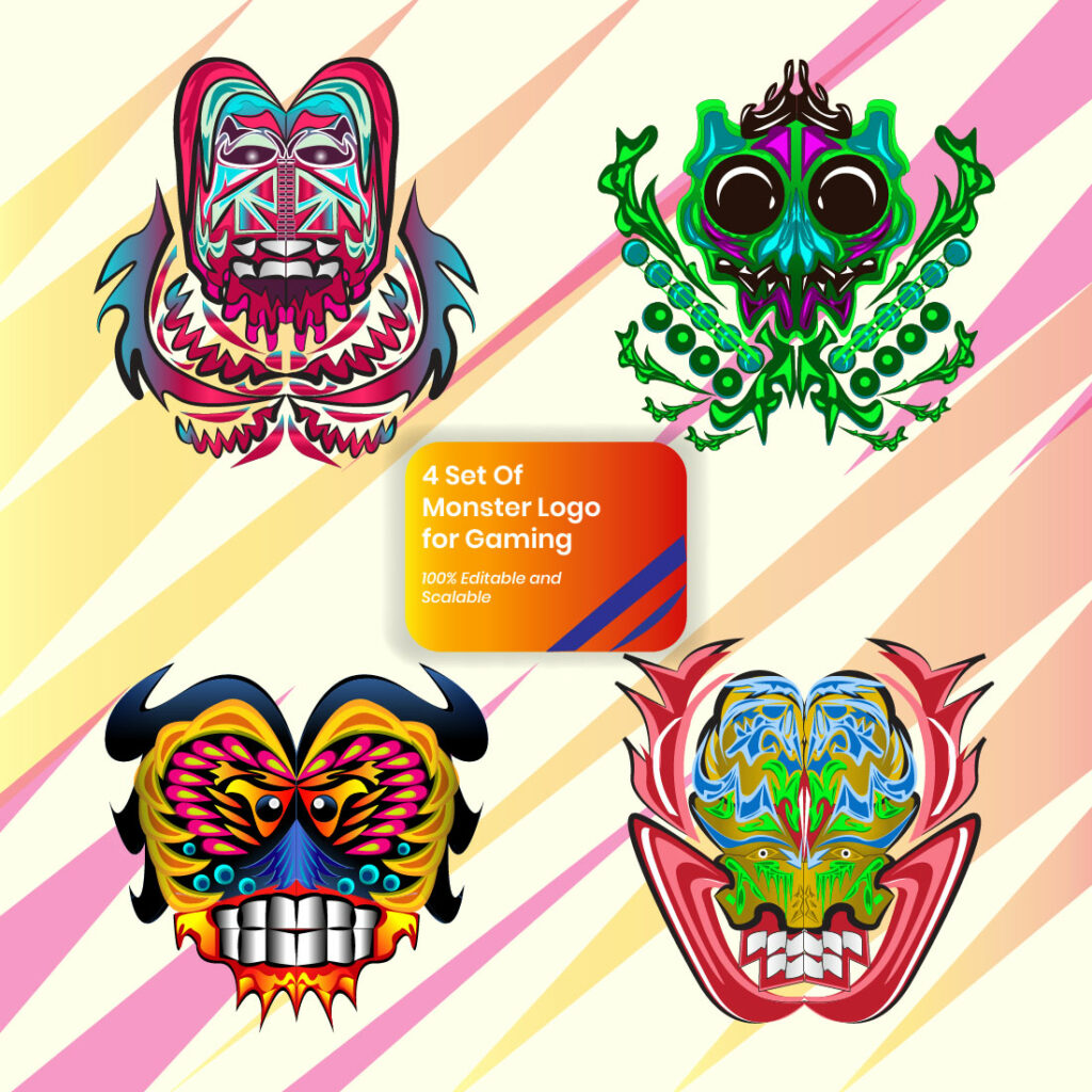 4 Awesome gaming logo monster theme - only $ 10 - MasterBundles