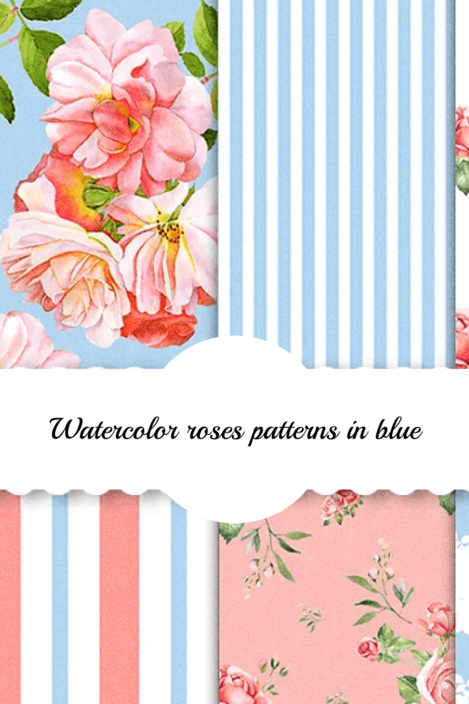 Watercolor Roses Patterns in Blue – MasterBundles