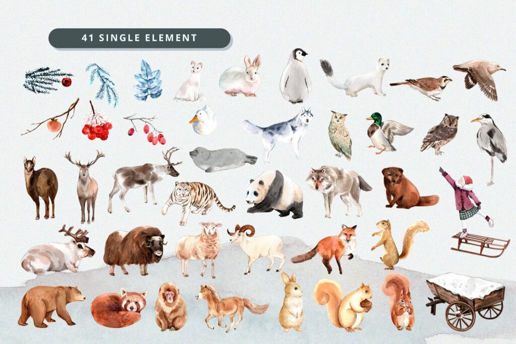 Winter Animals Watercolor – MasterBundles