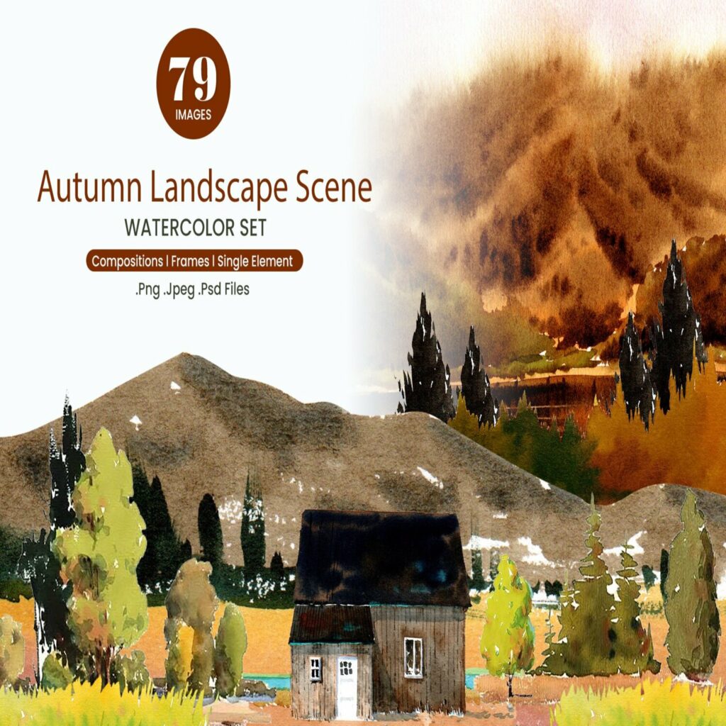 Autumn Landscape Scene Watercolor – MasterBundles