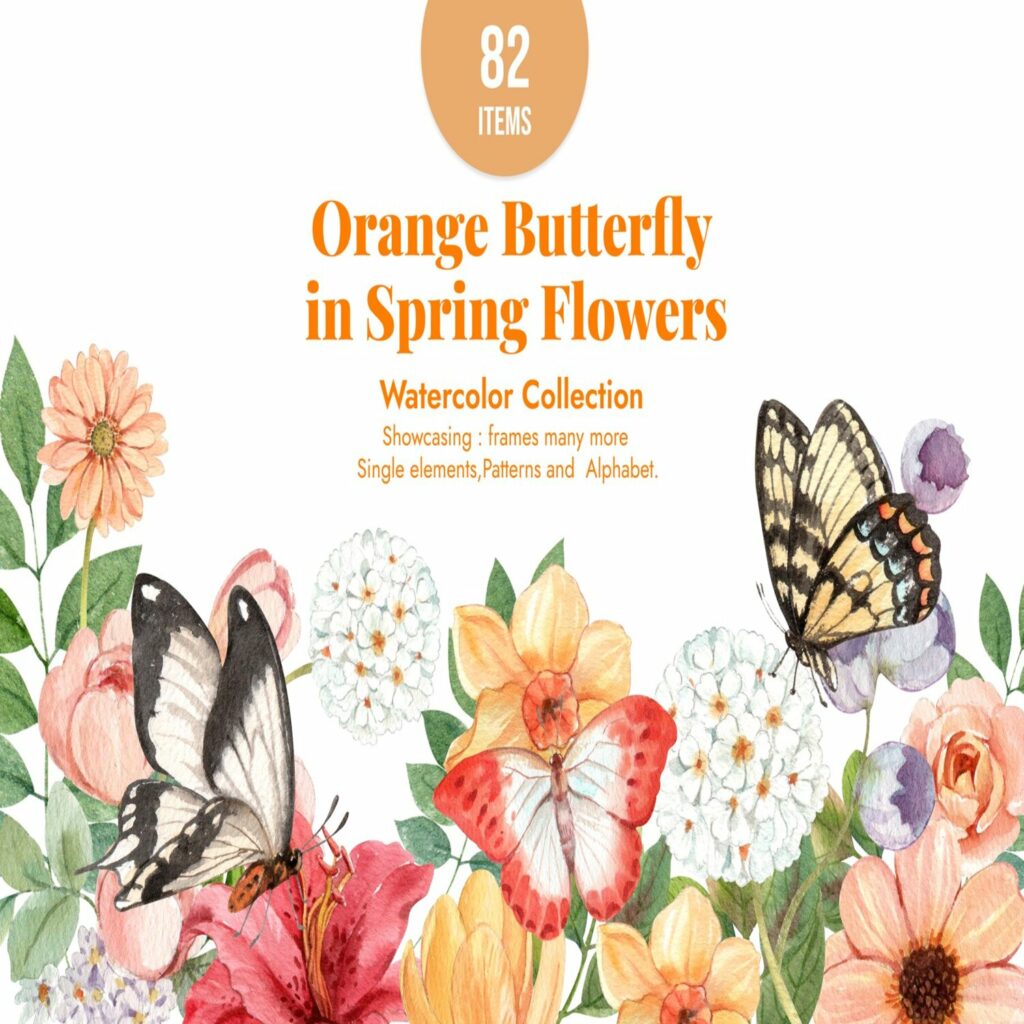 Orange Butterfly in Spring Flowers – MasterBundles