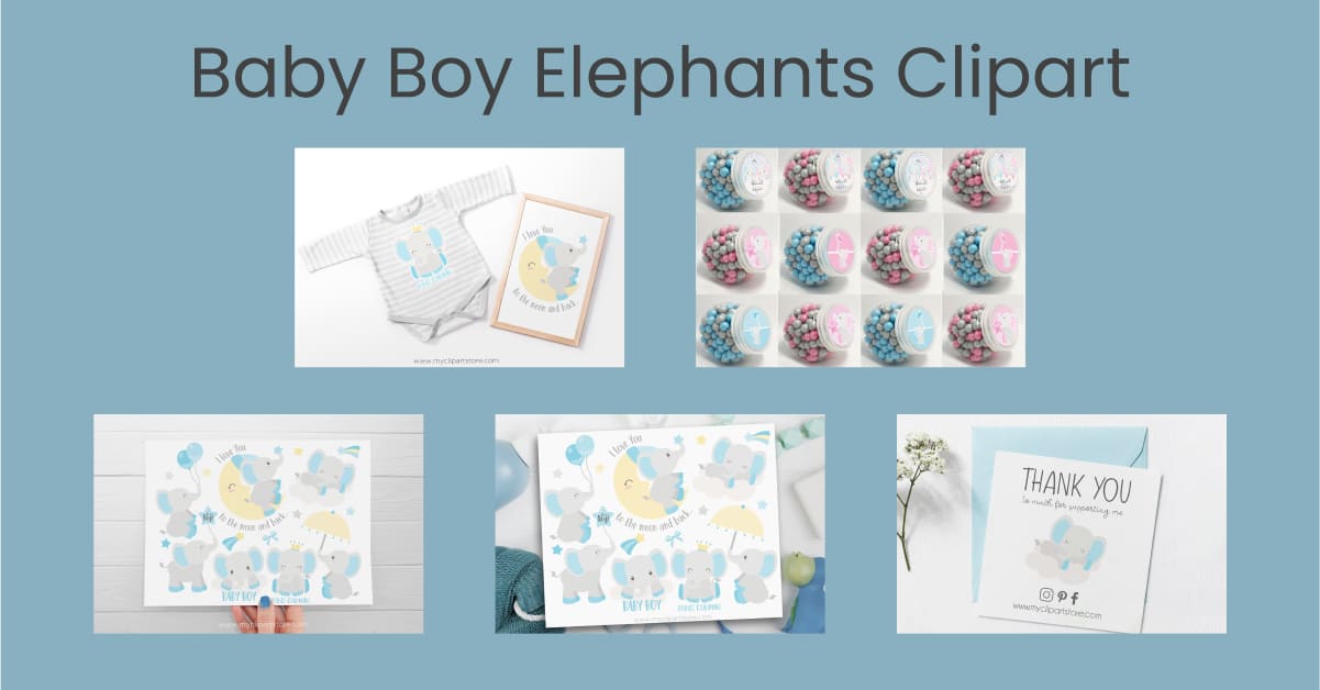 Baby Boy Elephants Clipart + SVG | Master Bundles