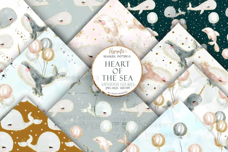 Watercolor Whale Digital Papers – MasterBundles