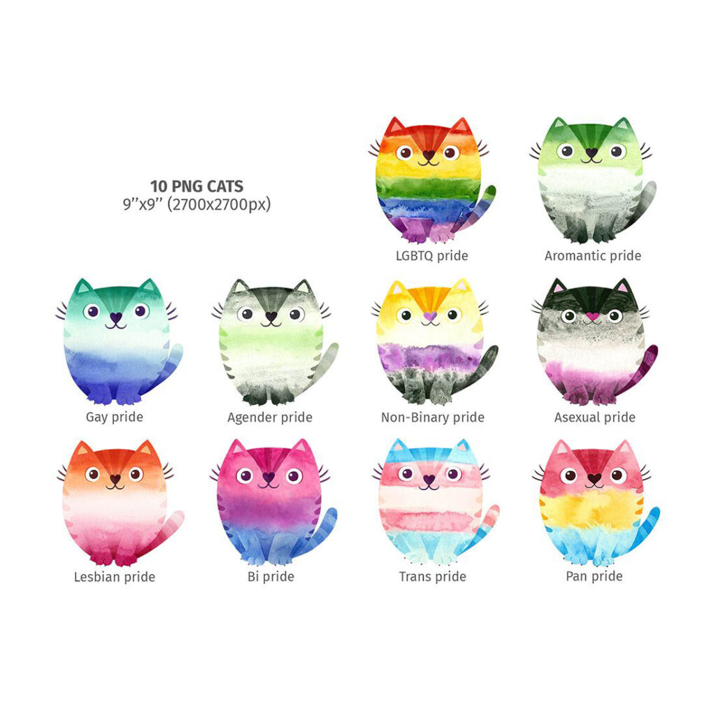 LGBT pride month. Watercolor clipart with cute cats. LGBTGQ – Asexual ...