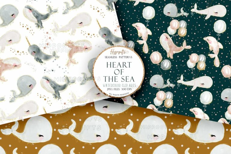 Watercolor Whale Digital Papers – MasterBundles