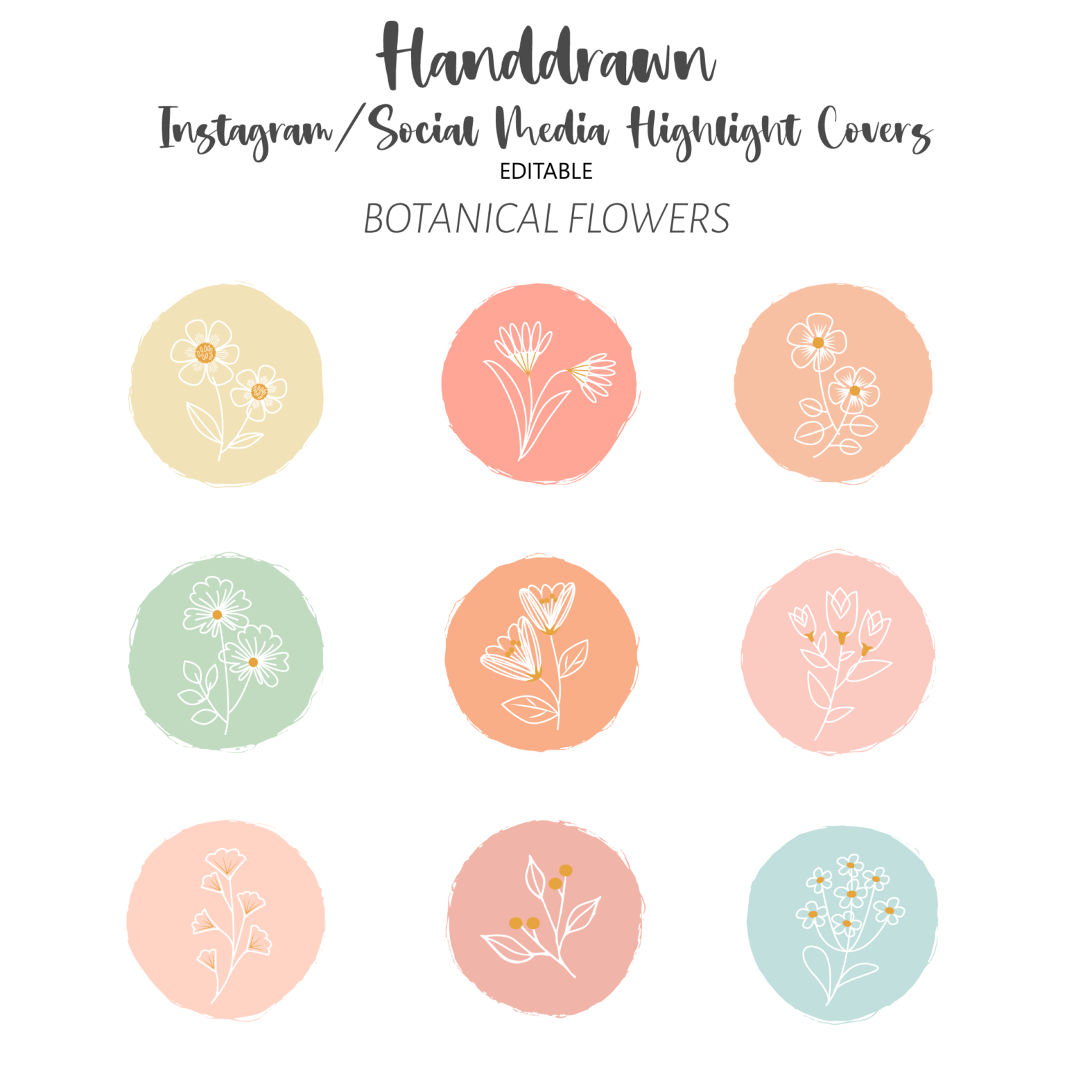 9 Hand-drawn Instagram/Social Media Highlight Covers-icons (Botanical ...
