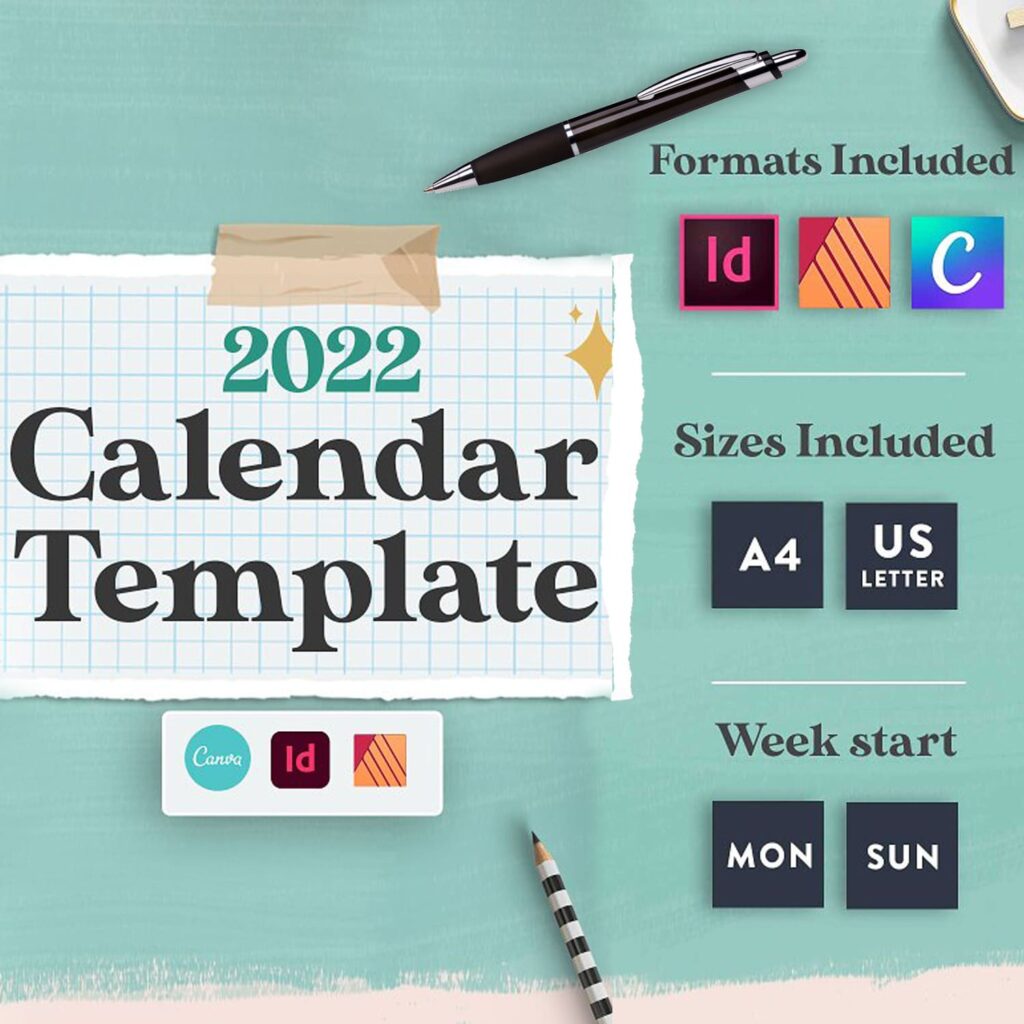 2022 Calendar Template Canva – MasterBundles