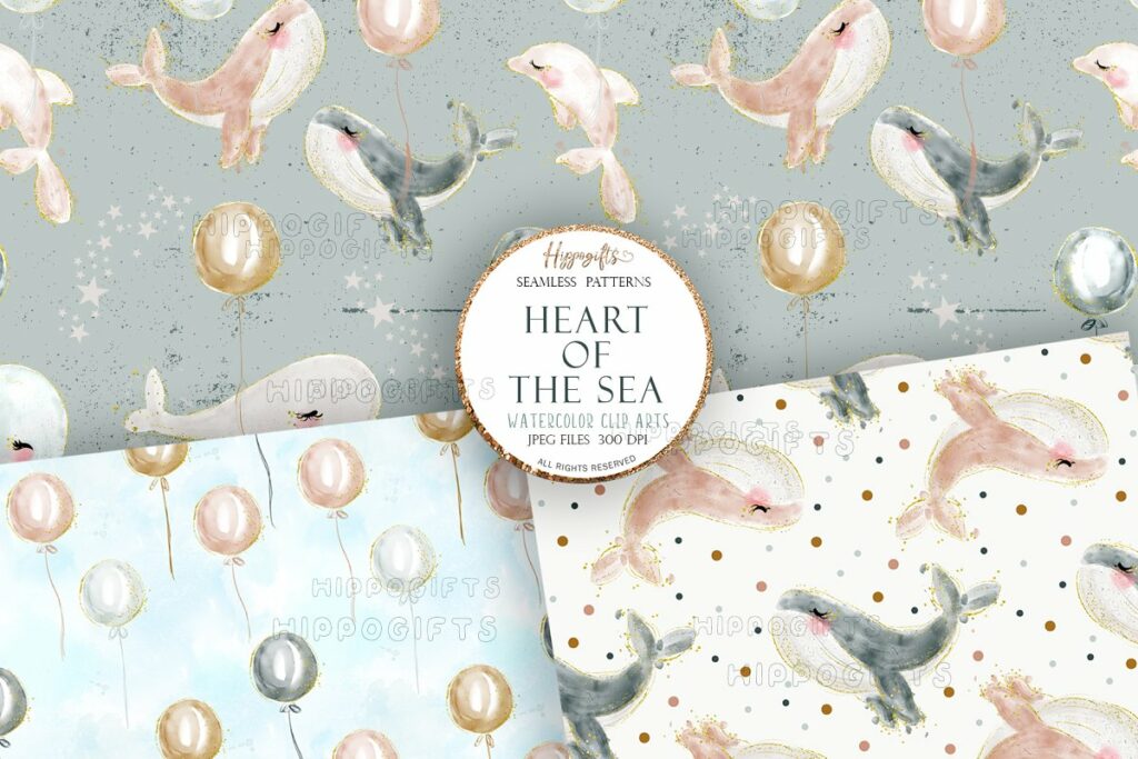 Watercolor Whale Digital Papers – MasterBundles