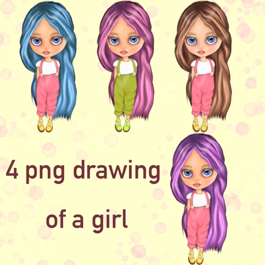 4 PNG drawing of a girl - MasterBundles