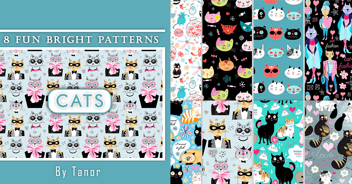 8 Fun Bright Patterns with Cats – MasterBundles