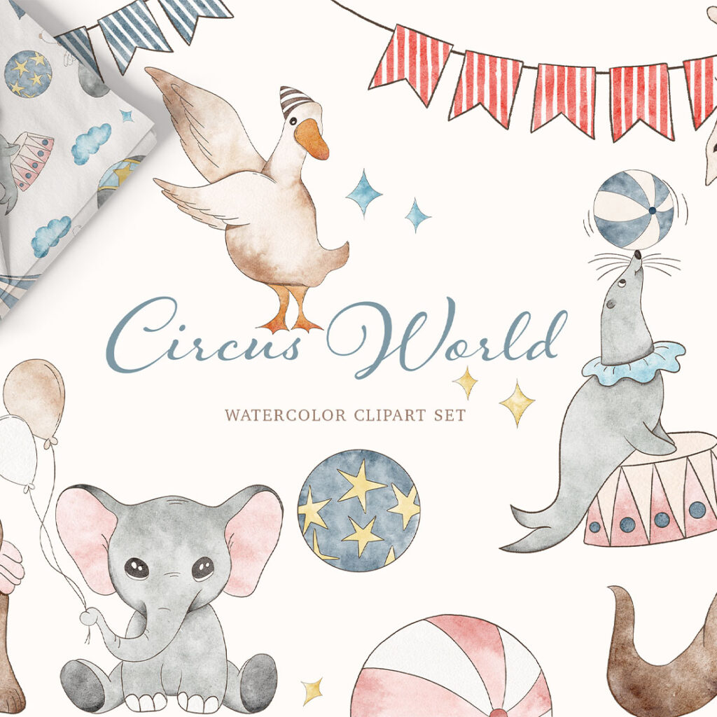 Watercolor Circus Clipart - Circus Party - Watercolor Animal Nursery ...