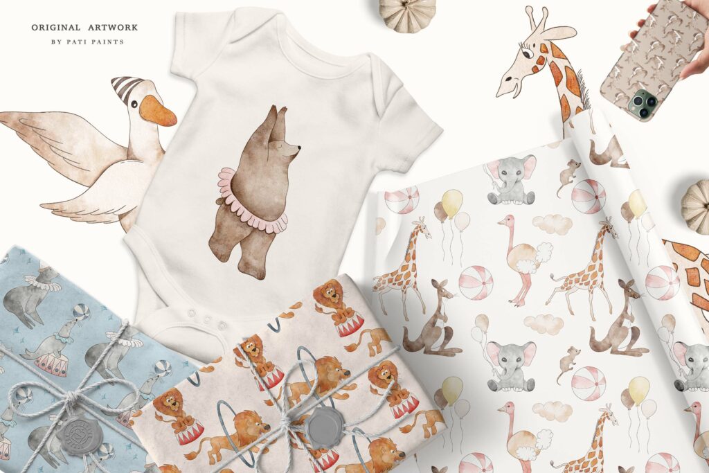 Watercolor Circus Clipart - Circus Party - Watercolor Animal Nursery Art - Circus Animal ...