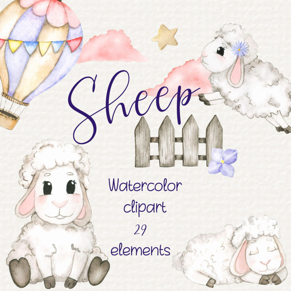 Sheep watercolor clipart - MasterBundles