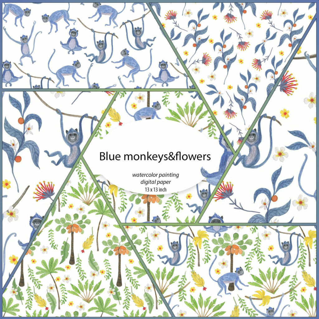 Blue Monkeys - Watercolor Patterns – MasterBundles