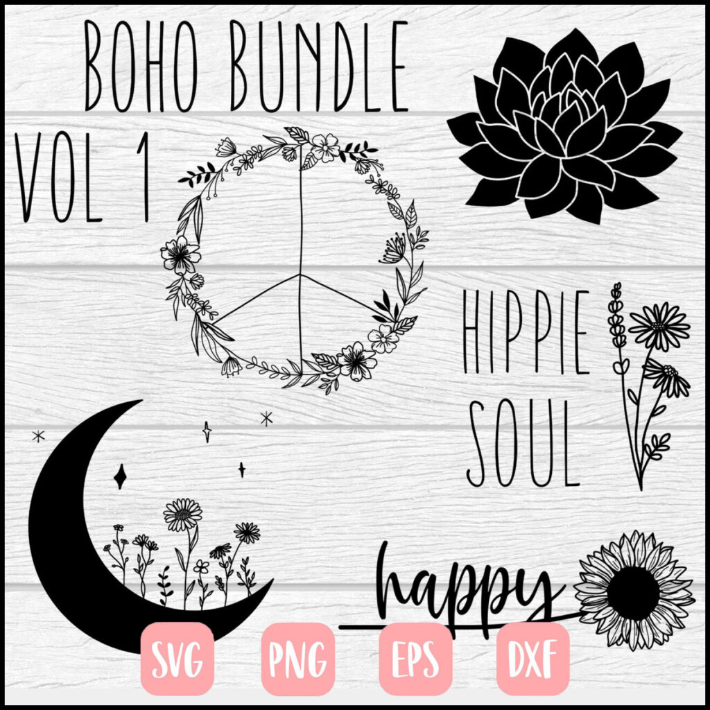 Boho Bundle SVG design - Peace sign SVG file for Cricut - Moonchild SVG ...