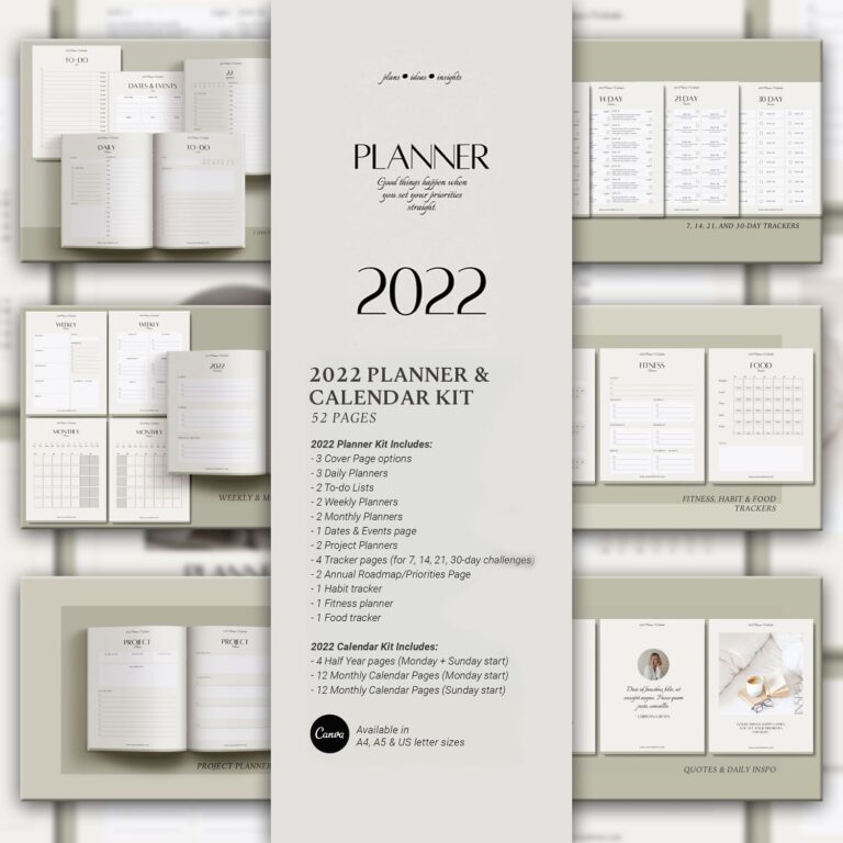 Canva Planner & 2022 Calendar Kit v4 – MasterBundles