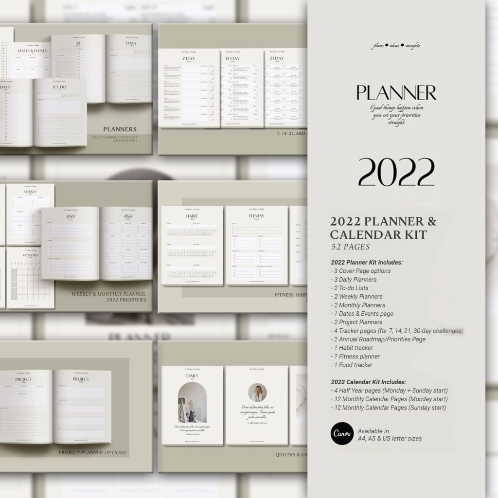 Canva Planner & 2022 Calendar Kit v4 – MasterBundles
