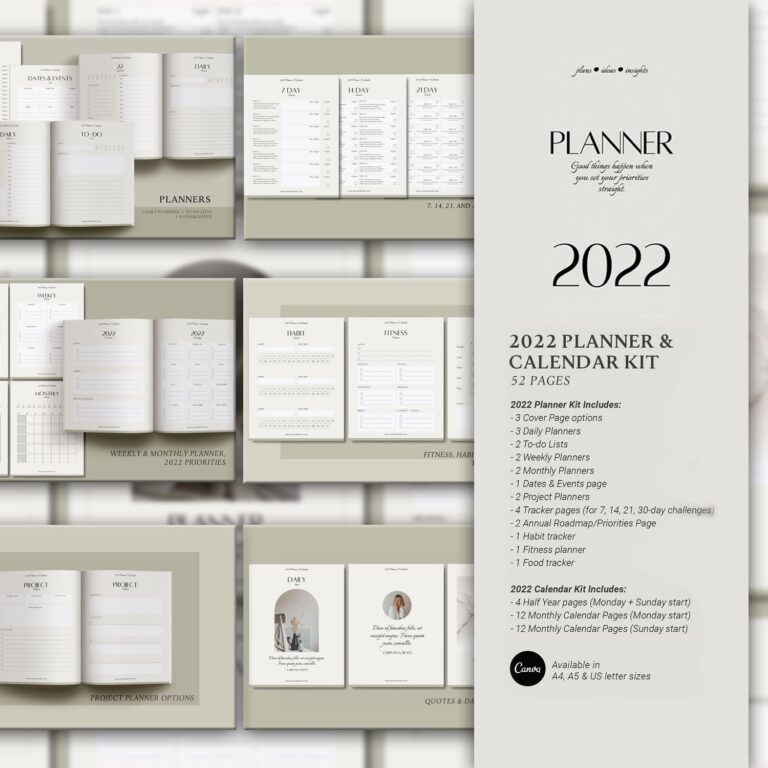 Canva Planner & 2022 Calendar Kit v4 – MasterBundles