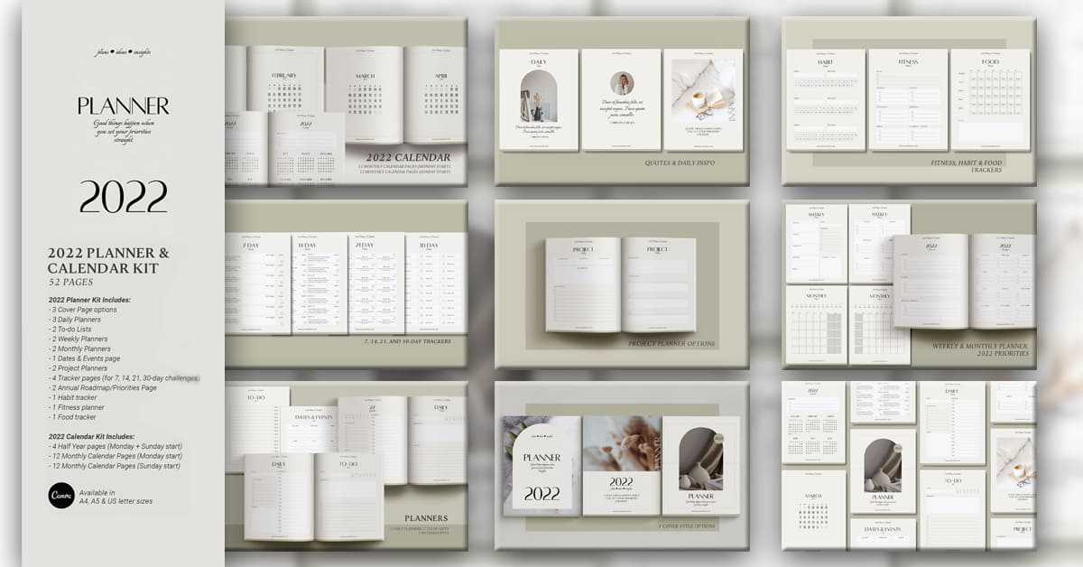 Canva Planner & 2022 Calendar Kit v4 – MasterBundles