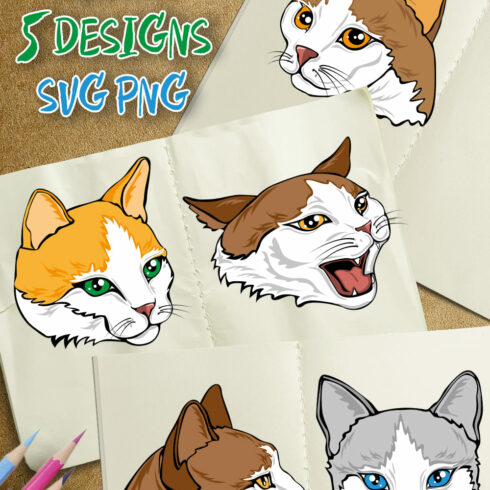5 Cat Face SVG Designs | Master Bundles