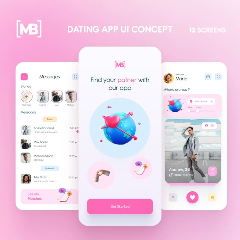 Girly Dating App UI Design Template – MasterBundles