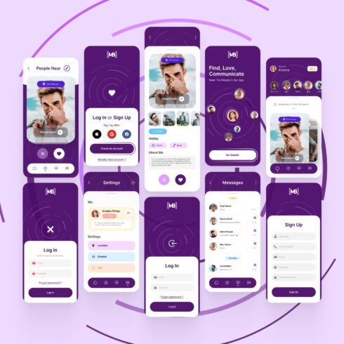 Purple Dating App UI Design – MasterBundles