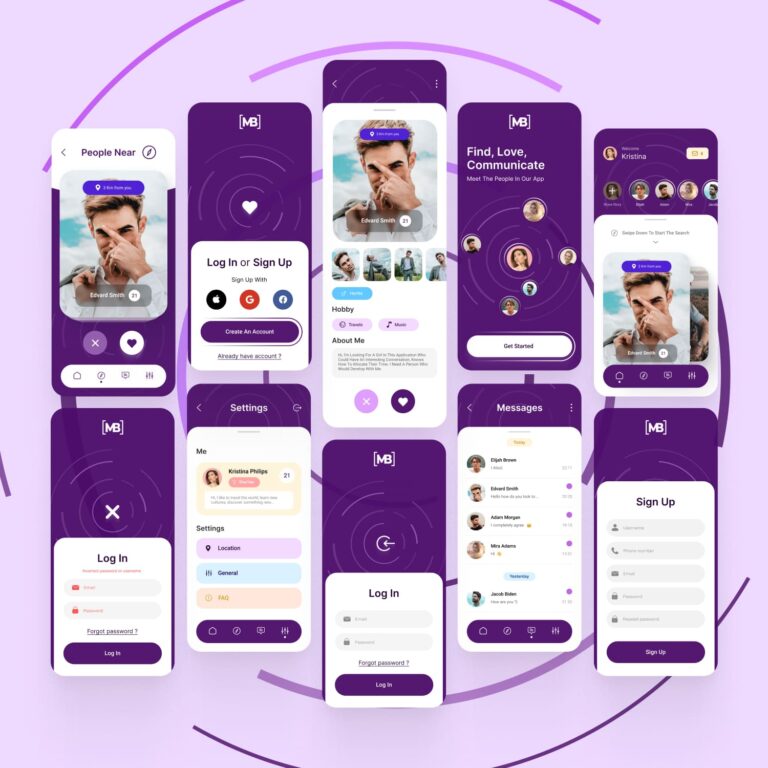 Purple Dating App UI Design – MasterBundles