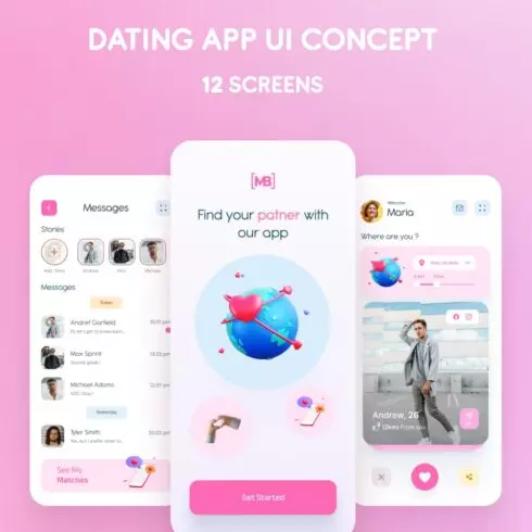 Girly Dating App UI Design Template | Master Bundles