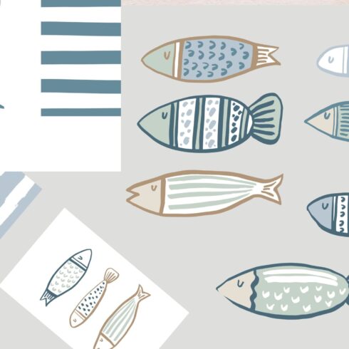 Hand drawn Fish Pattern, Cards – MasterBundles
