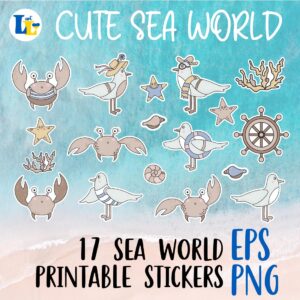 Sea World Summer Digital Printable Stickers | MasterBundles