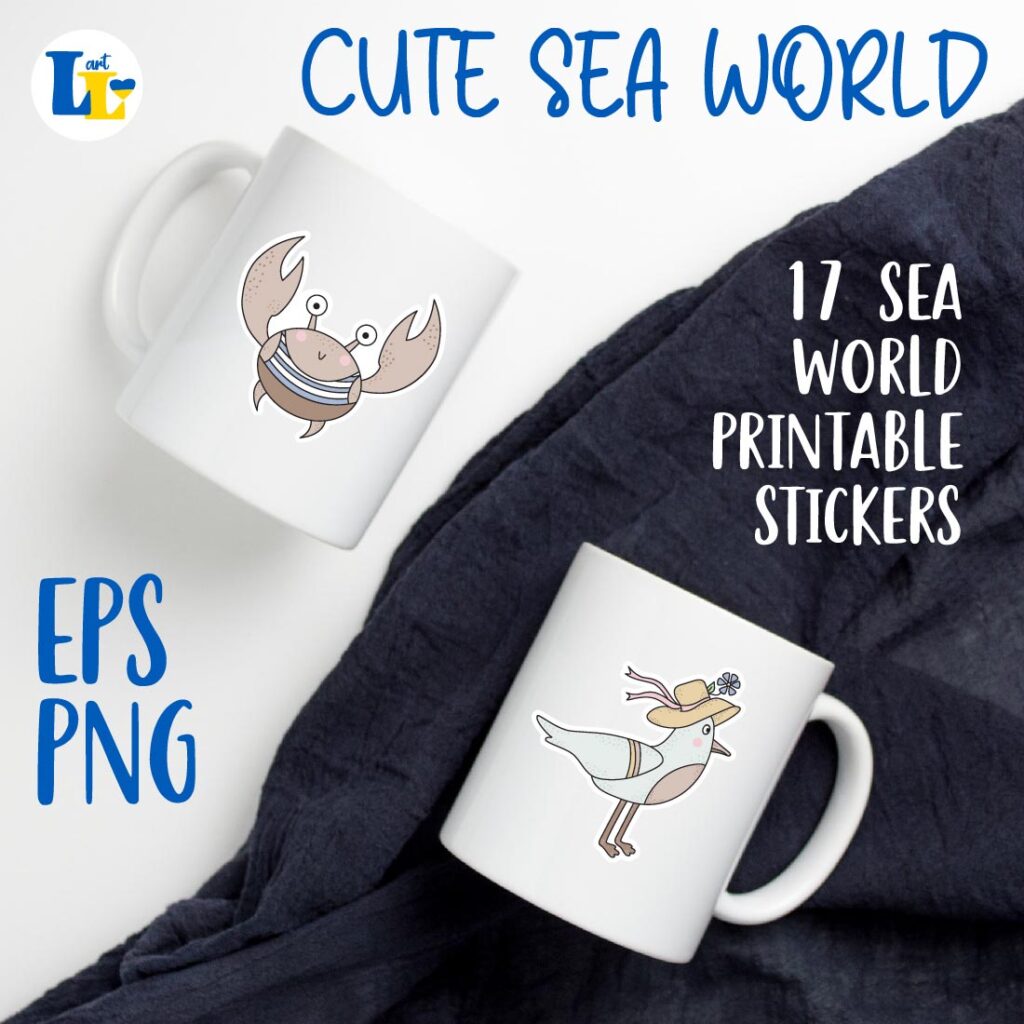 Sea World Summer Digital Printable Stickers - MasterBundles