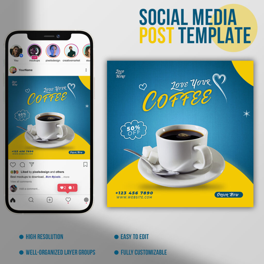 Modern Coffee Social Media Post Design - MasterBundles