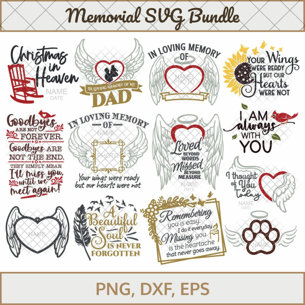 Memorial SVG Bundle Mourning Loss with PNG, DXF, EPS – MasterBundles