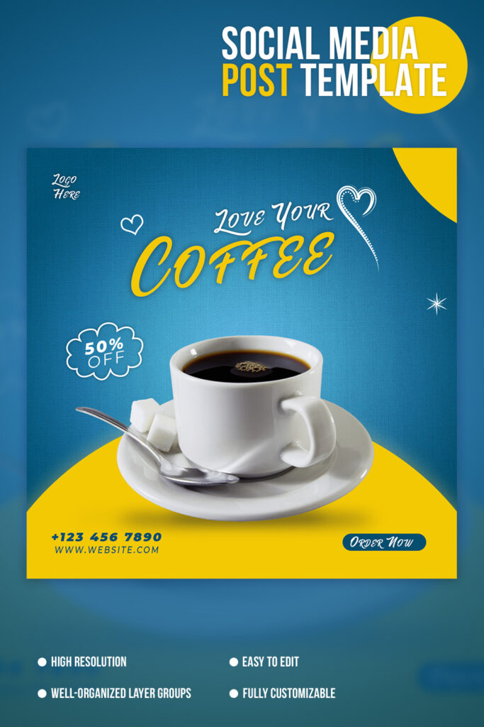 Modern Coffee Social Media Post Design - MasterBundles