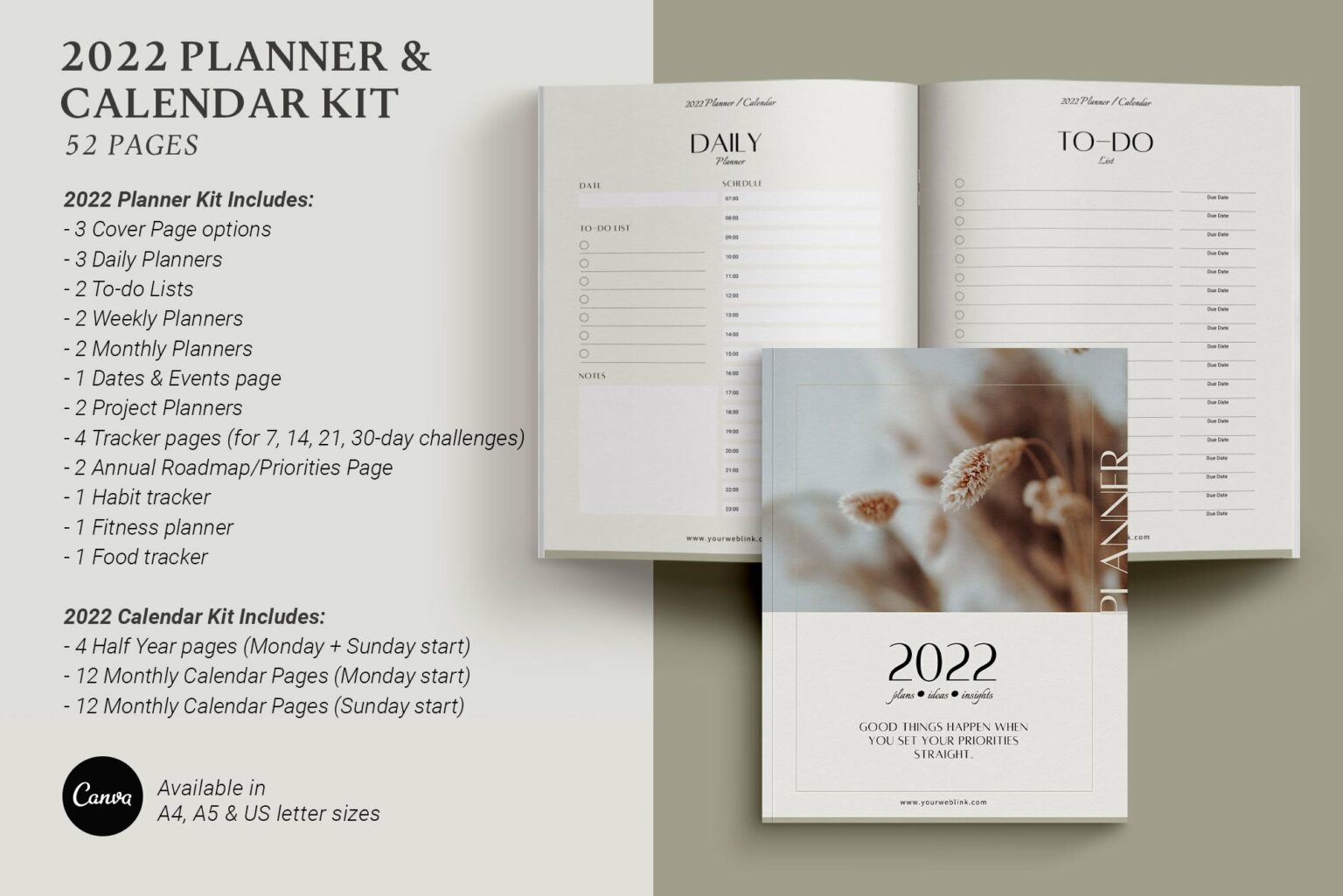 Canva Planner & 2022 Calendar Kit v4 – MasterBundles