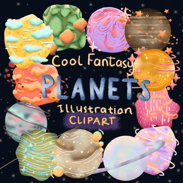 Cool Fantasy Planets Illustration Clipart - MasterBundles