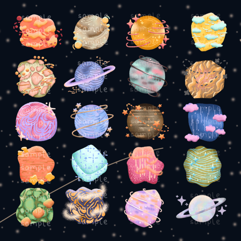 Cool Fantasy Planets Illustration Clipart - MasterBundles