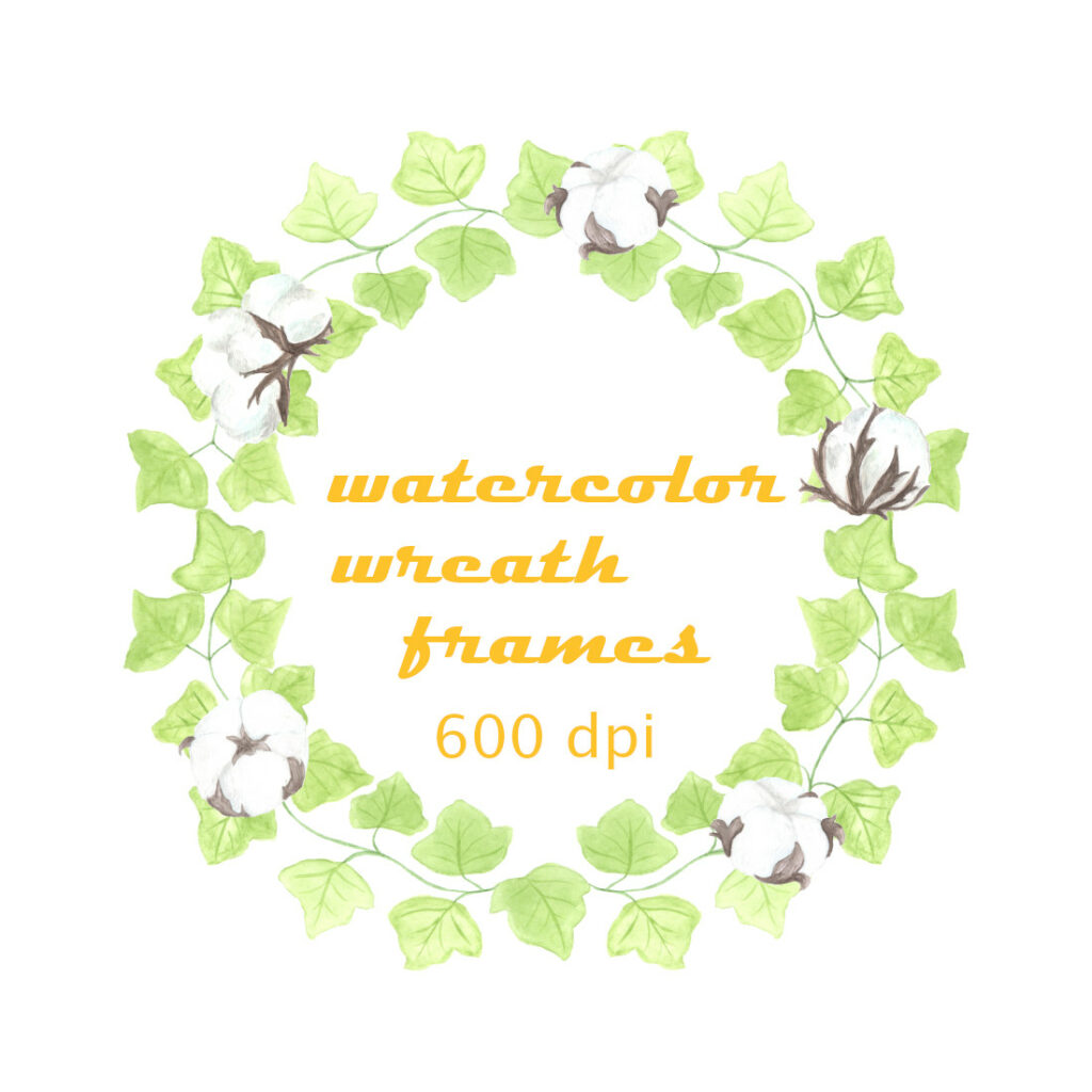 watercolor hand painted ivy and cotton frames - MasterBundles