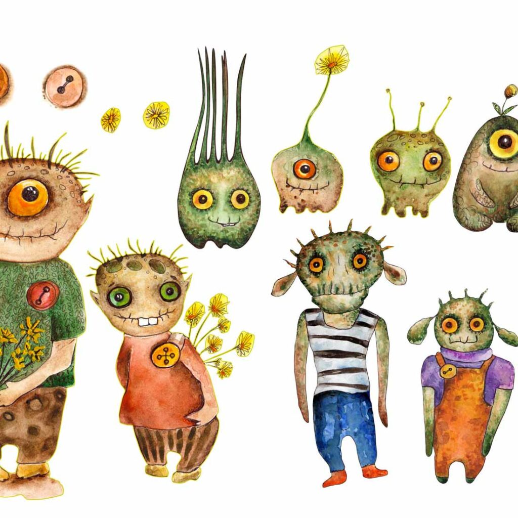 Watercolor collection of cute monsters - MasterBundles