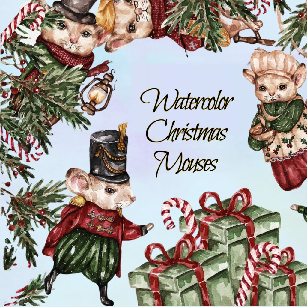 Watercolor Christmas Mouses – MasterBundles