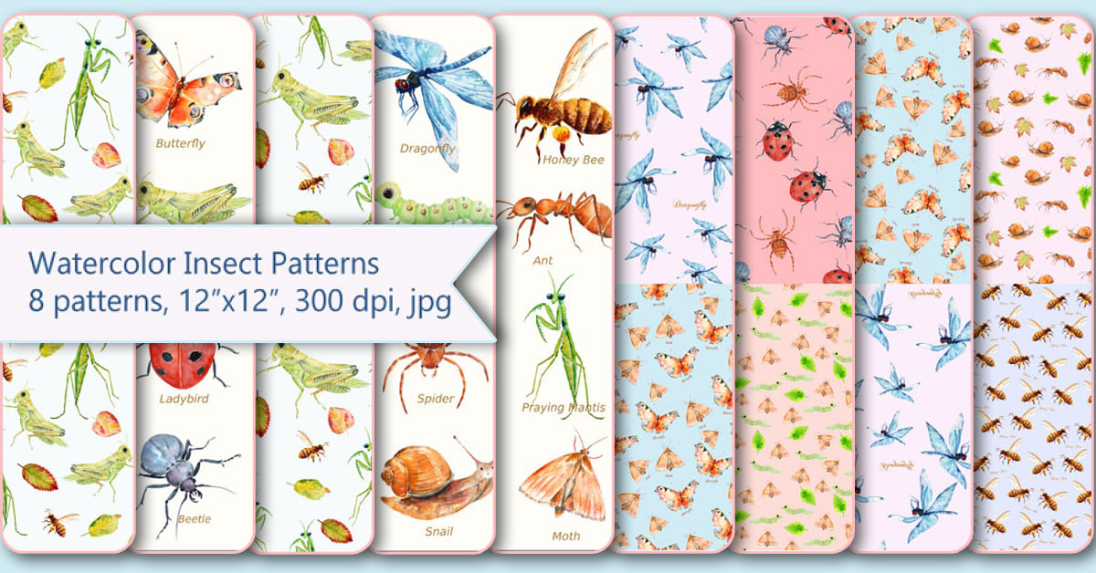Watercolor Insect Pattern – MasterBundles