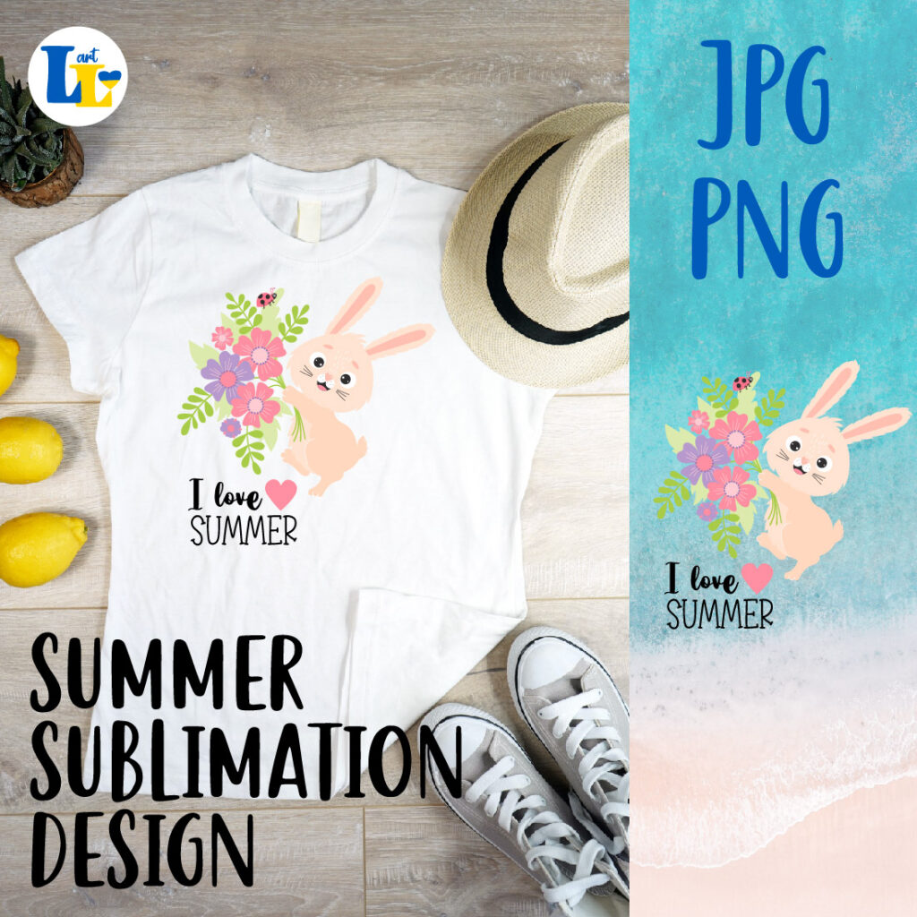 Cute rabbit | Summer sublimation design. I love summer - MasterBundles
